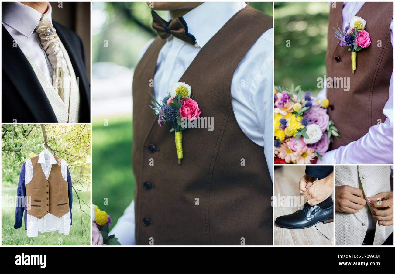 Men's wedding suit collage - elegant groom suits Stock Photo - Alamy