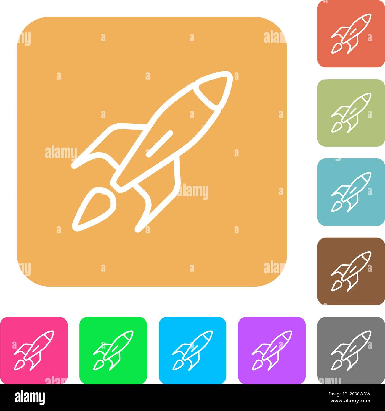 Launched rocket icons on rounded square vivid color backgrounds Stock ...