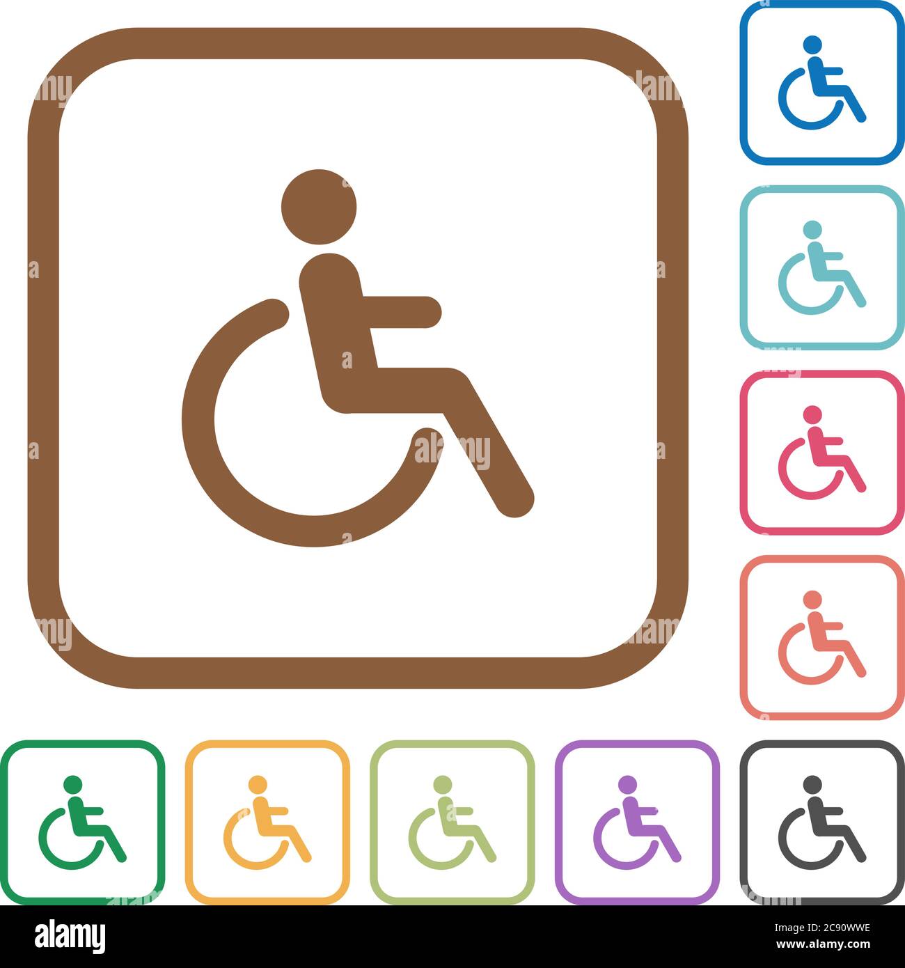 Disability simple icons in color rounded square frames on white ...