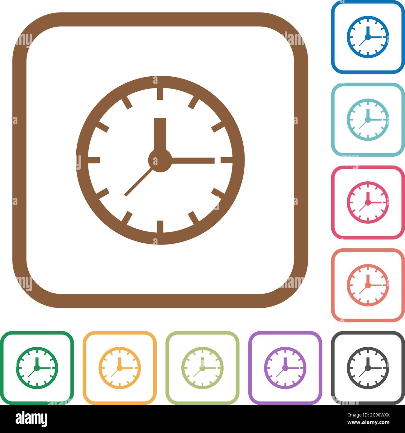 Clock simple icons in color rounded square frames on white background Stock Vector Image & Art ...
