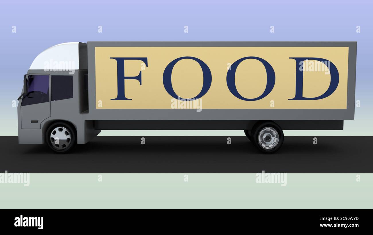 3D illustration of a truck with FOOD title on it's side Stock Photo - Alamy