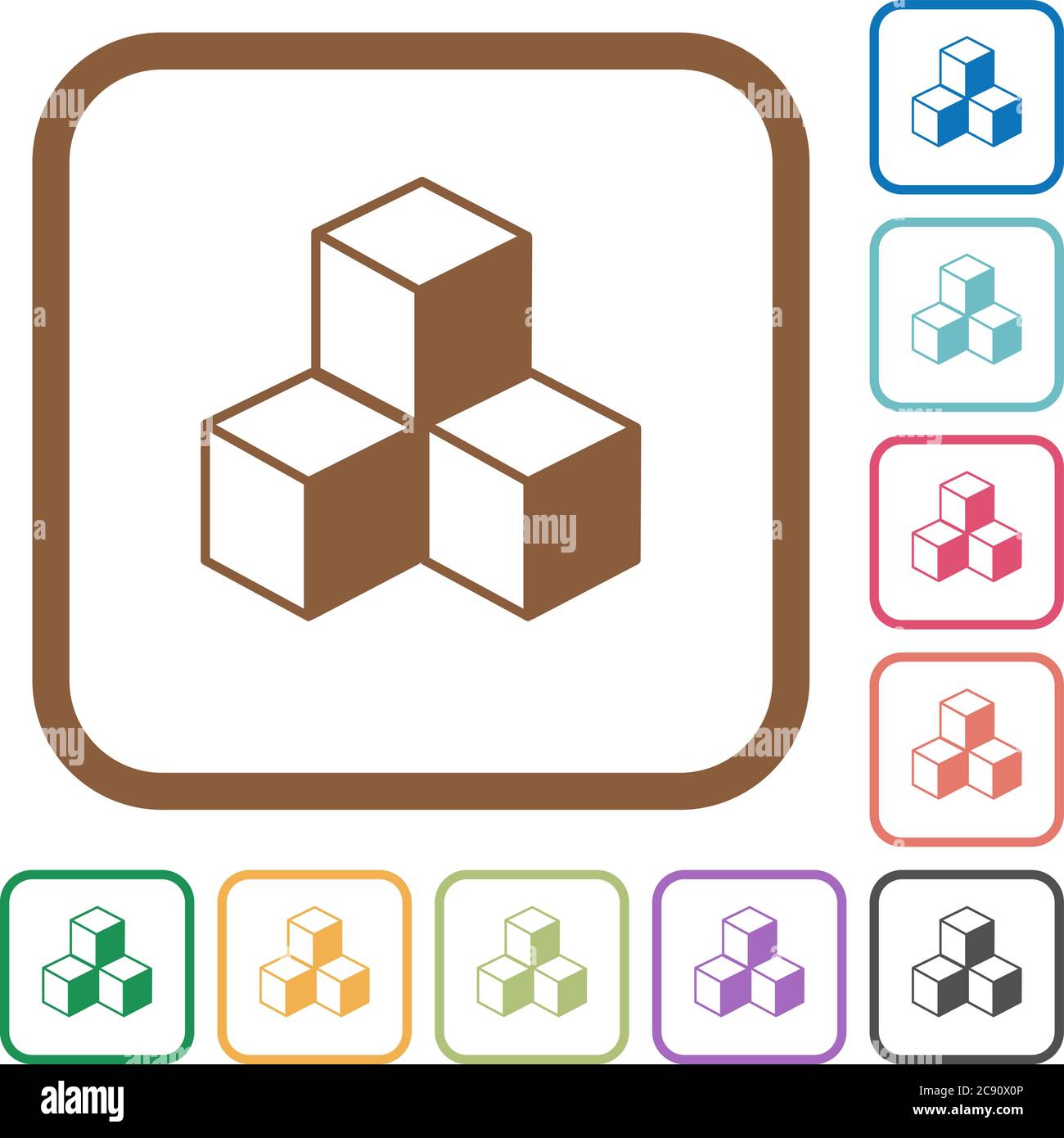 Cubes simple icons in color rounded square frames on white background Stock Vector Image & Art ...