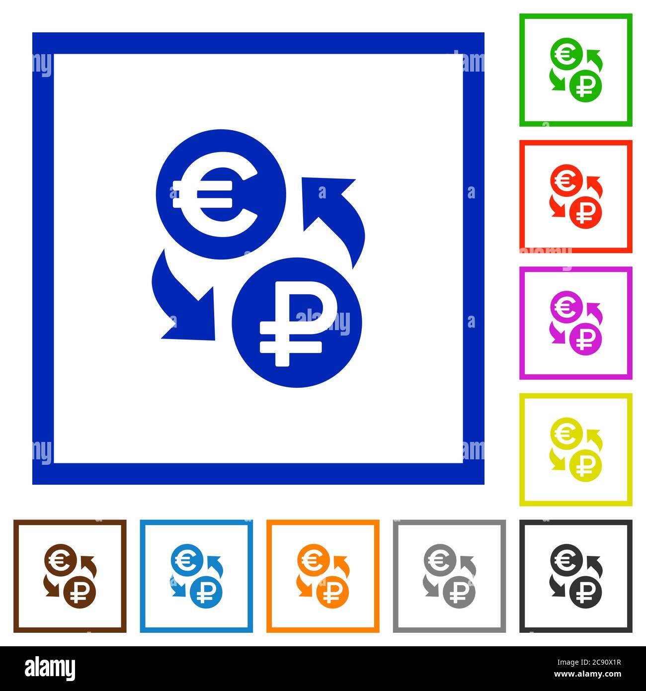 Euro Ruble exchange flat color icons in square frames on white ...