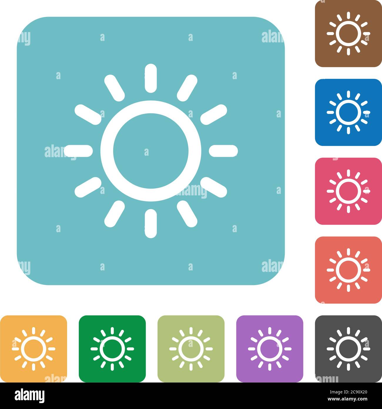 Brightness control white flat icons on color rounded square backgrounds ...