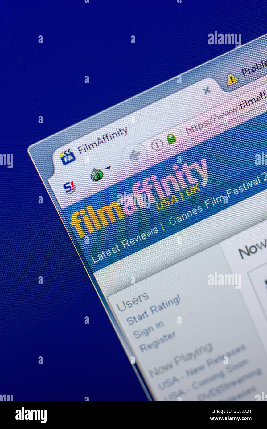 Ryazan, Russia - May 20, 2018: Homepage of FilmAffinity website on the display of PC, url ...