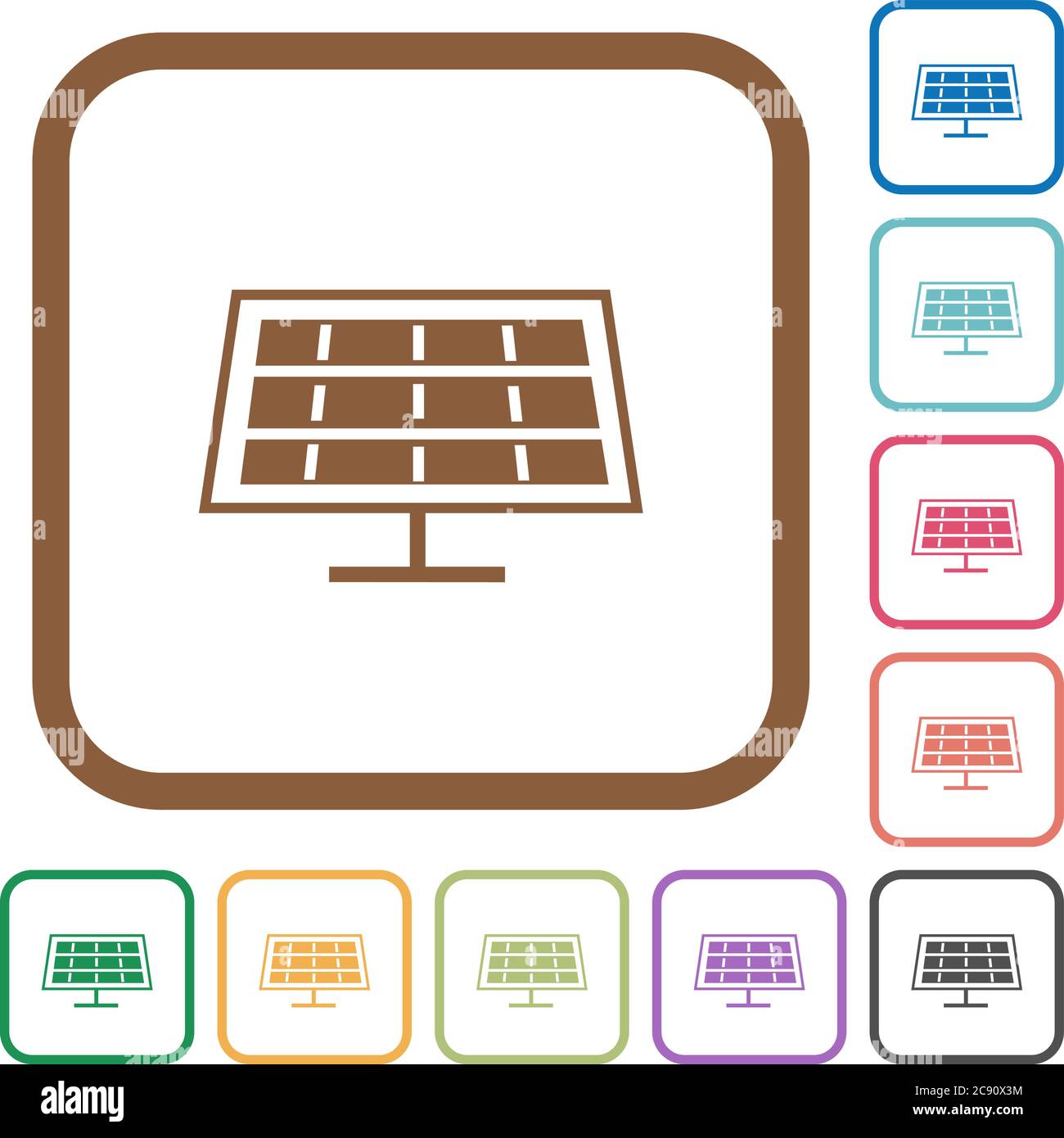 Solar panel simple icons in color rounded square frames on white ...