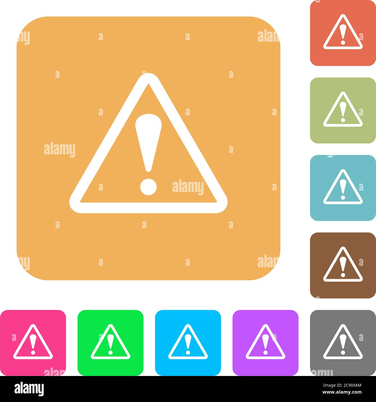 Warning sign icons on rounded square vivid color backgrounds Stock ...