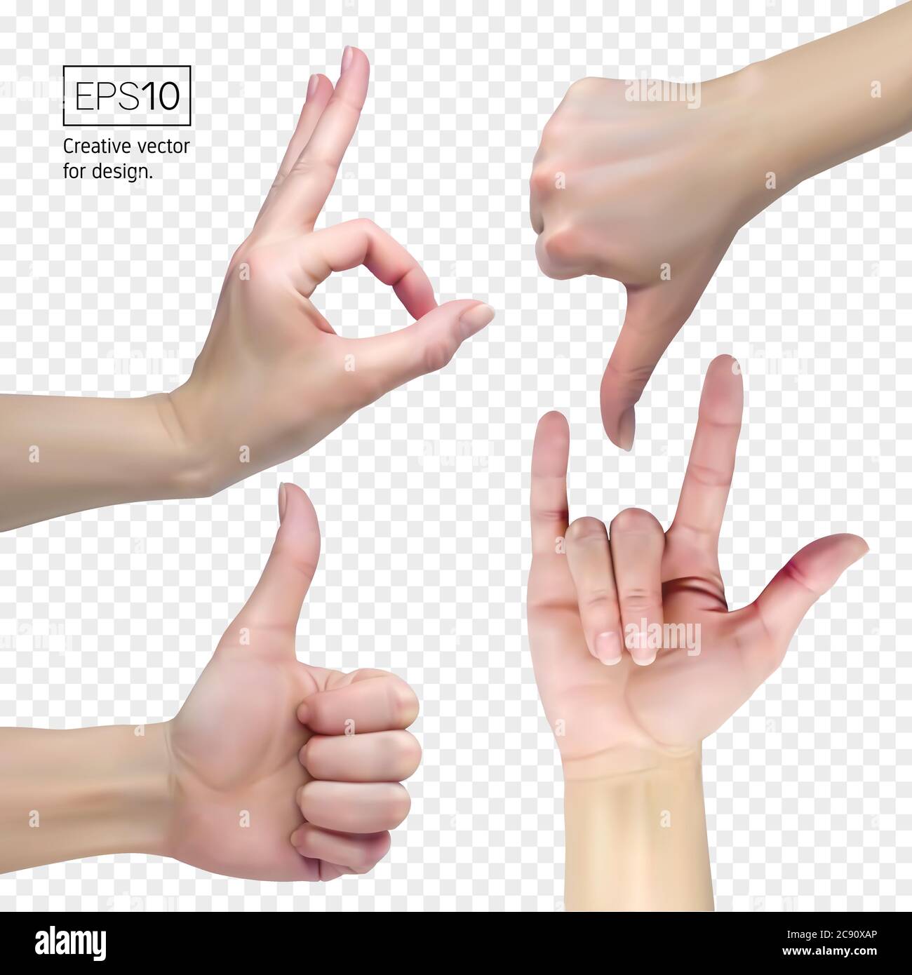 Female hand on a transparent background shows various sign Stock Vector ...