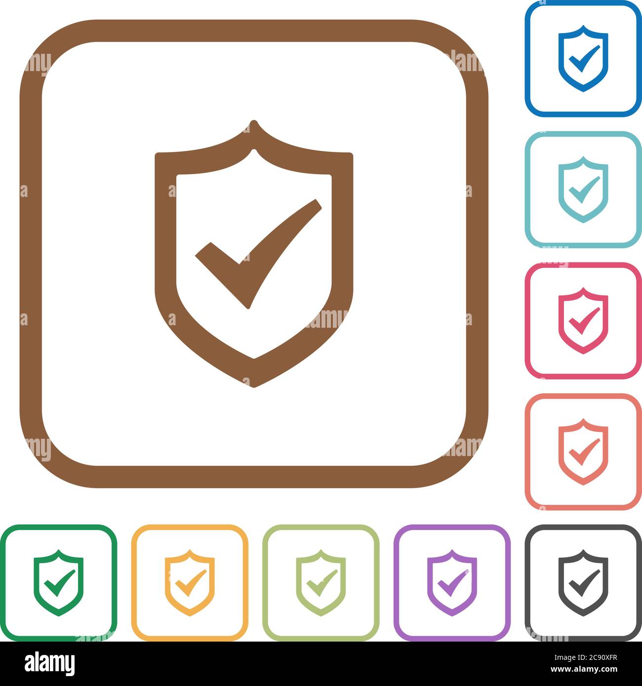 Active shield simple icons in color rounded square frames on white ...