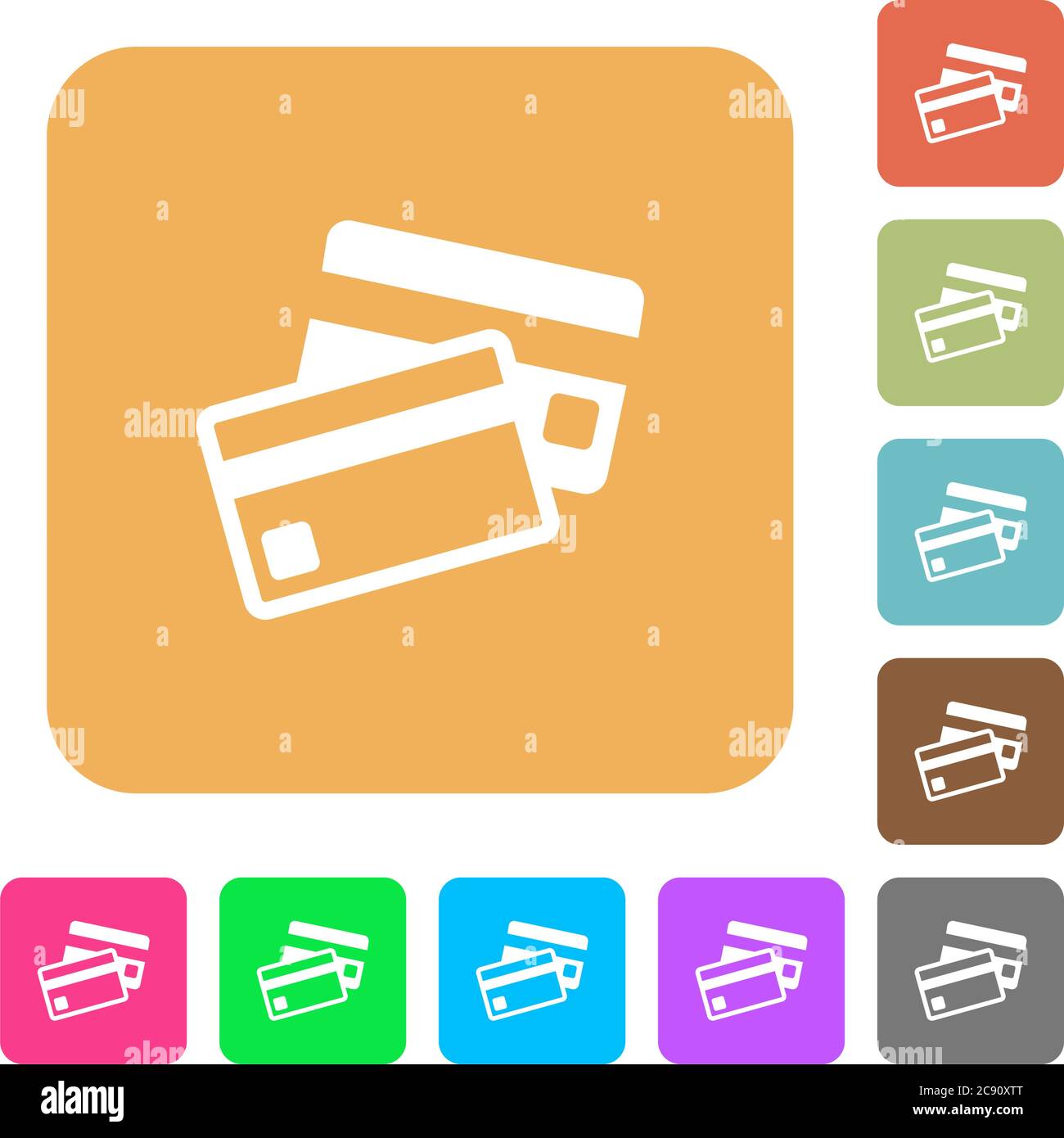 Credit cards icons on rounded square vivid color backgrounds Stock ...
