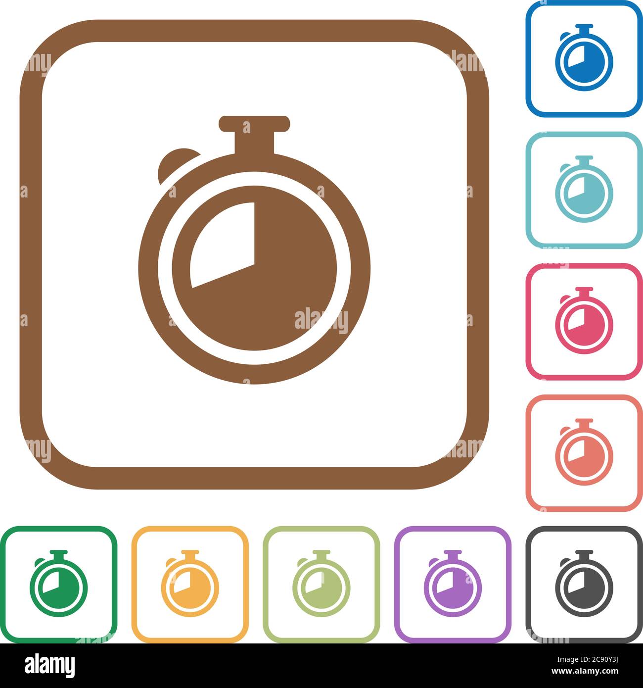 Timer simple icons in color rounded square frames on white background ...