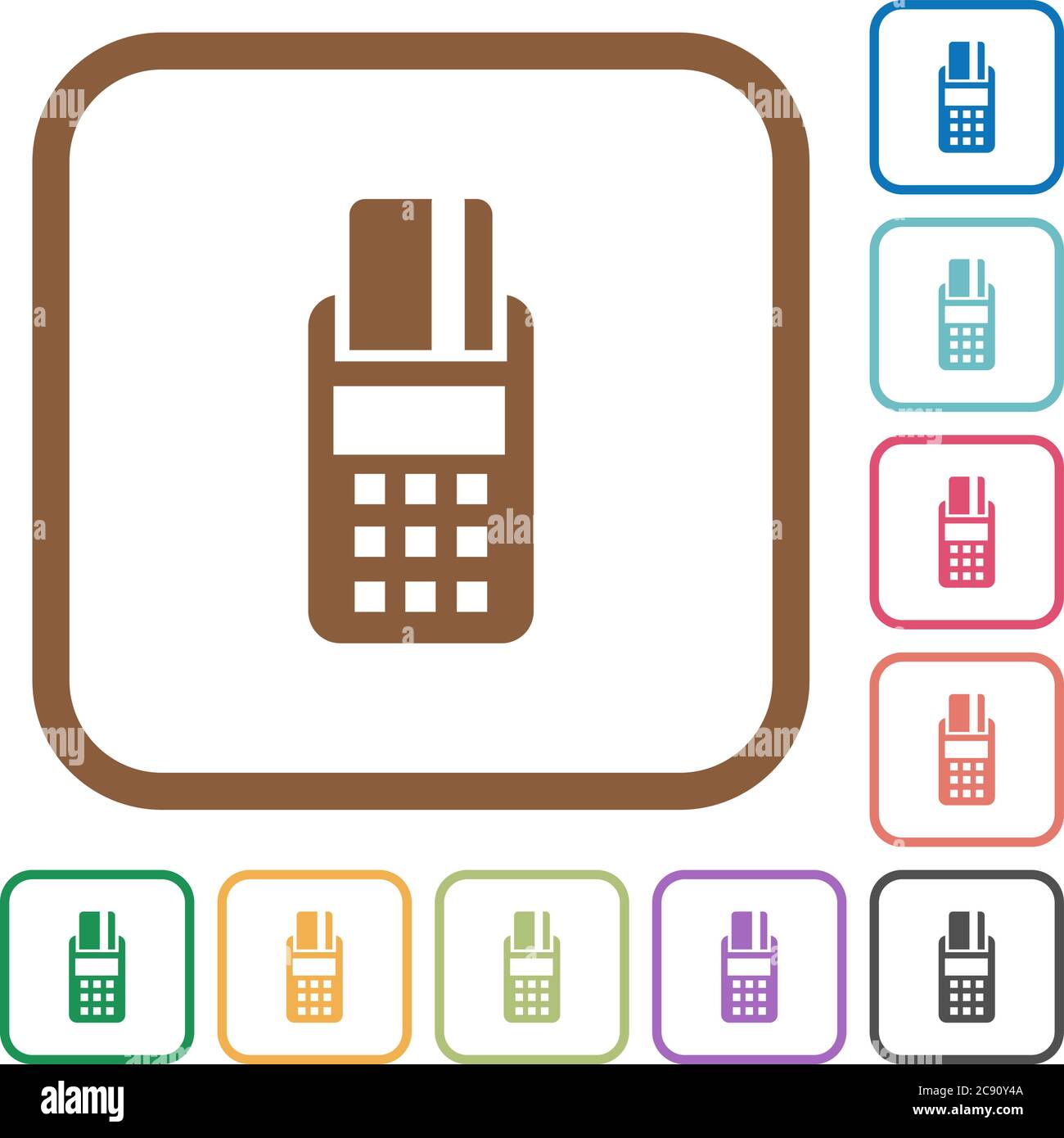 POS terminal simple icons in color rounded square frames on white ...