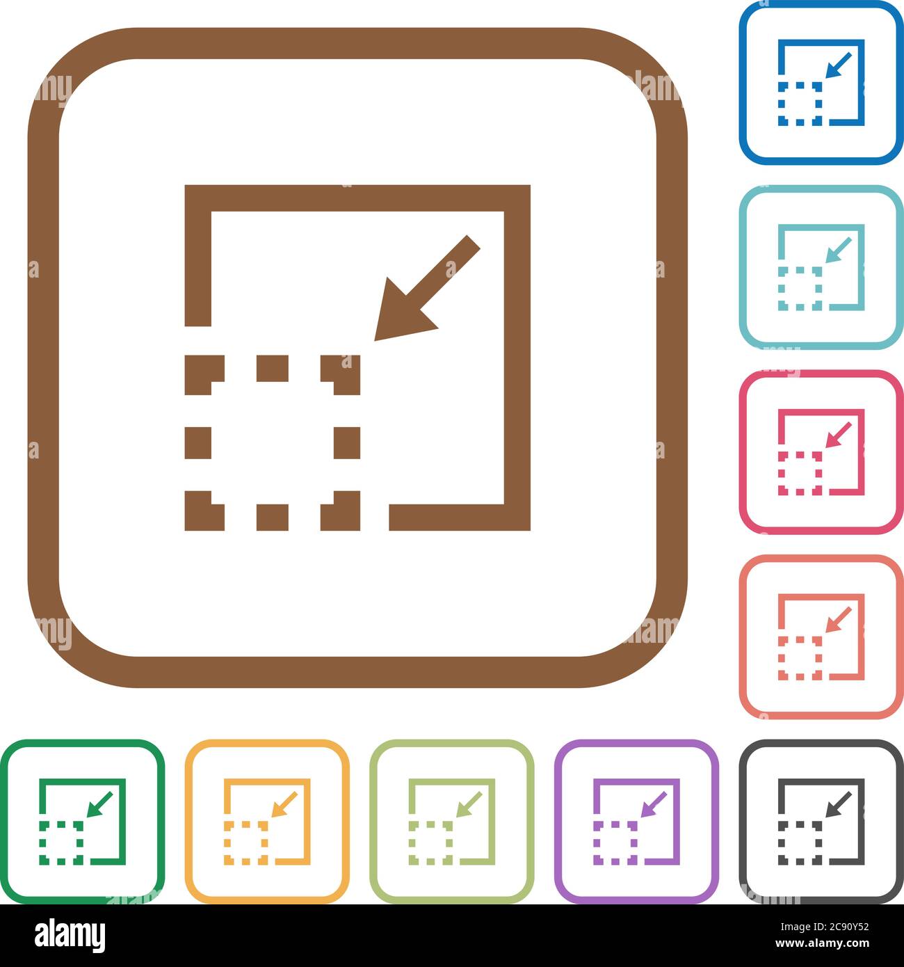 Minimize element simple icons in color rounded square frames on white ...