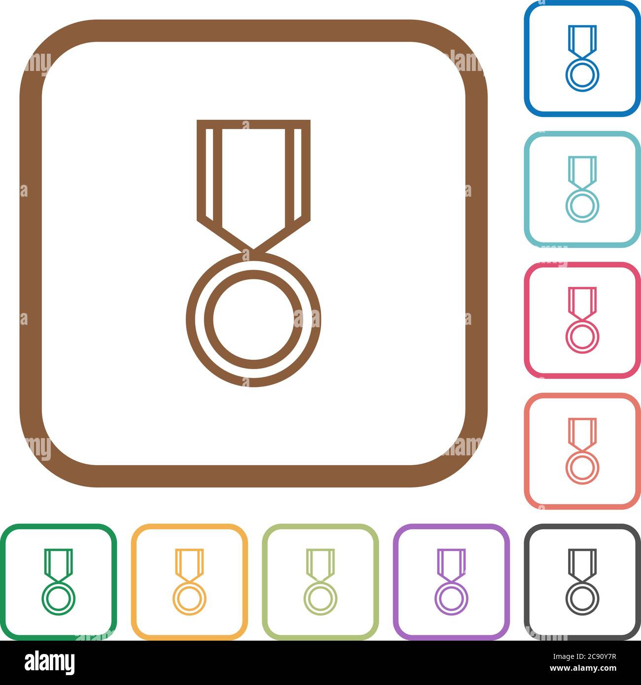 Medal simple icons in color rounded square frames on white background ...