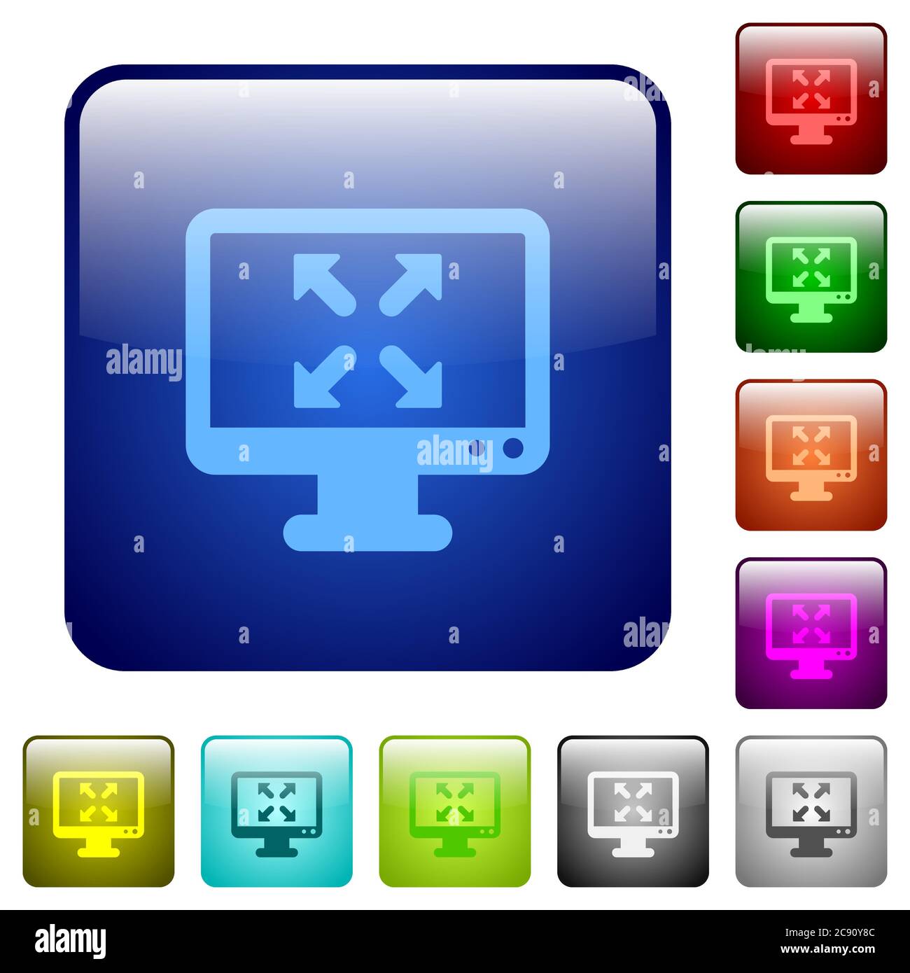 Fullscreen view icons in rounded square color glossy button set Stock ...