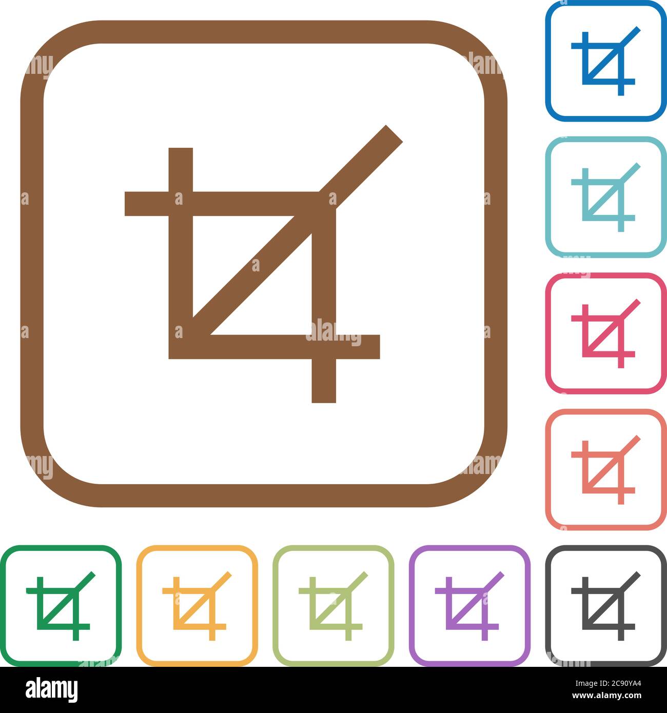 Crop tool simple icons in color rounded square frames on white ...
