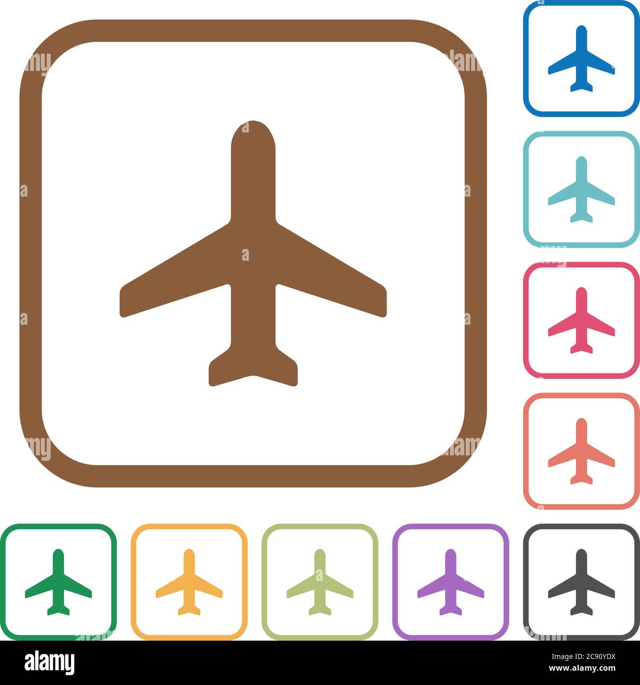 Airplane simple icons in color rounded square frames on white ...
