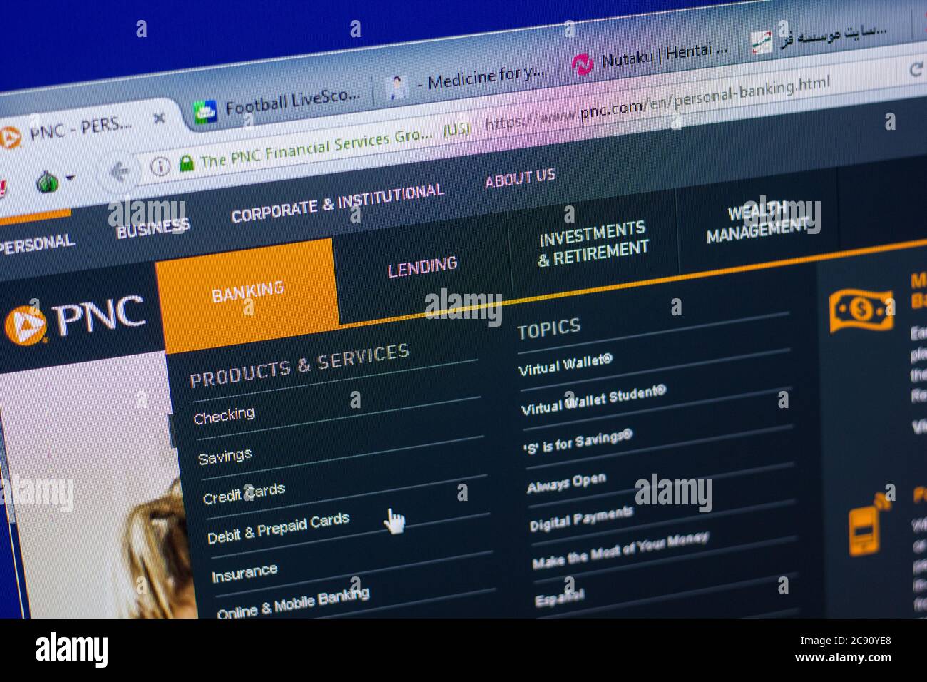 Ryazan, Russia - May 20, 2018: Homepage of PNC website on the display ...