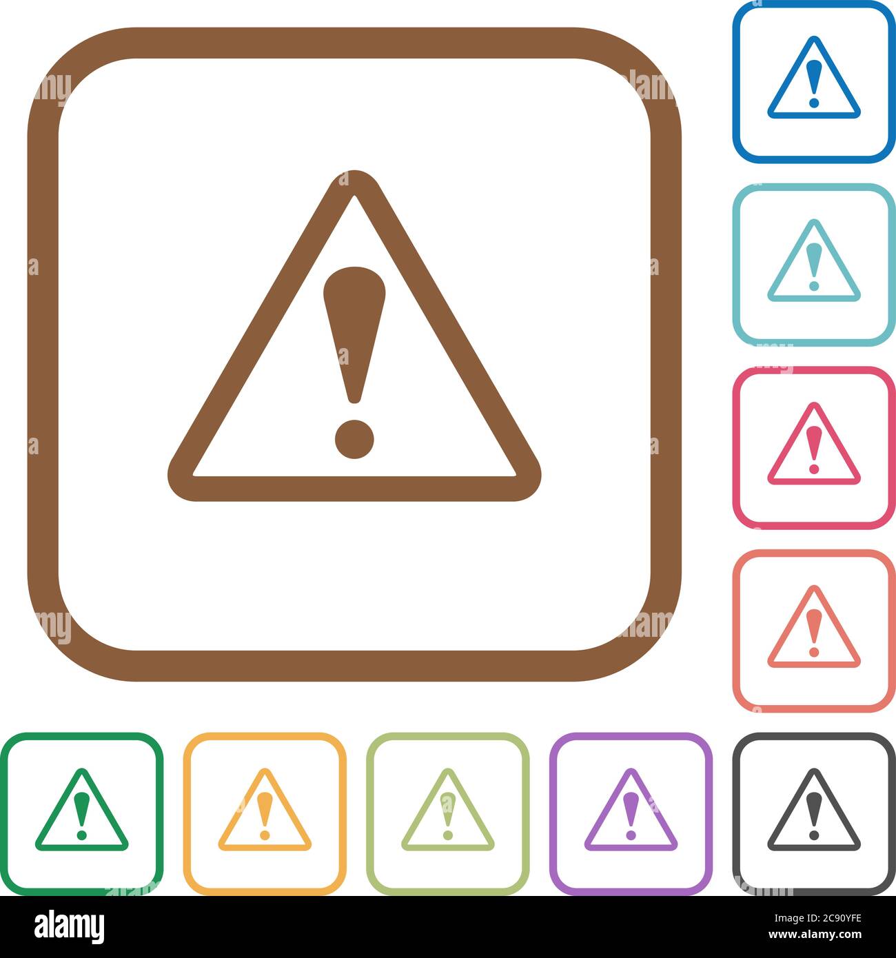 Warning sign simple icons in color rounded square frames on white ...