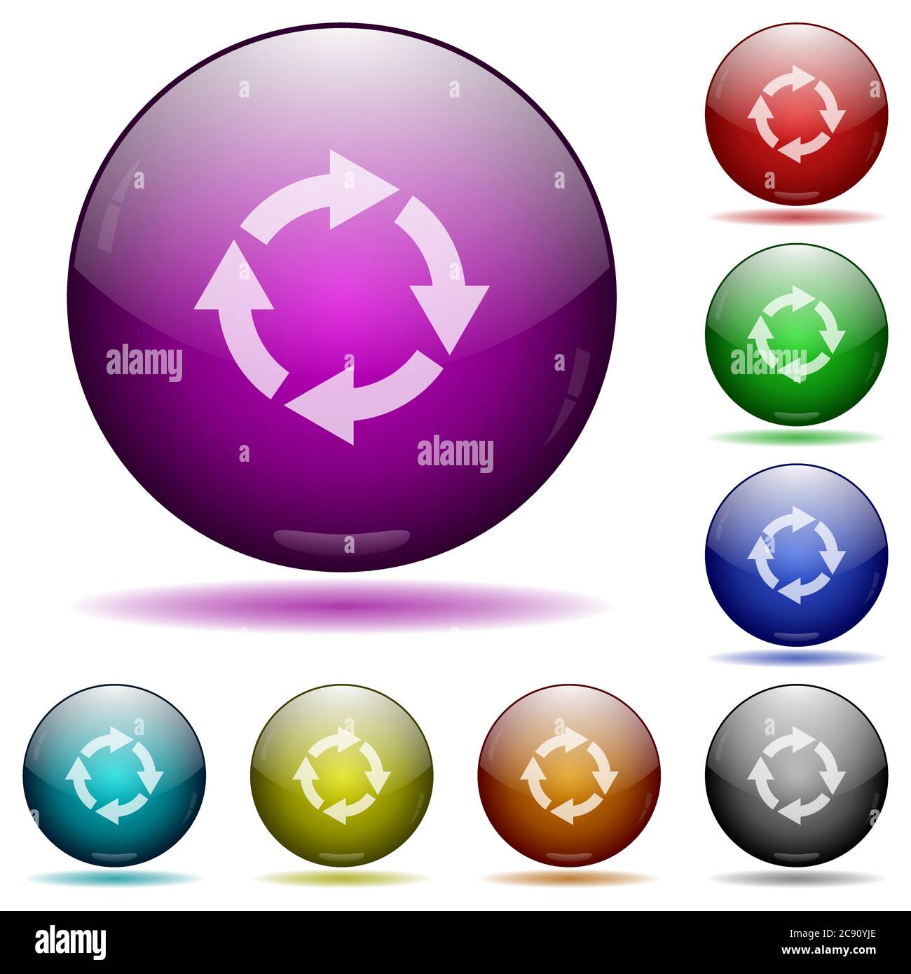 Rotate right icons in color glass sphere buttons with shadows Stock ...