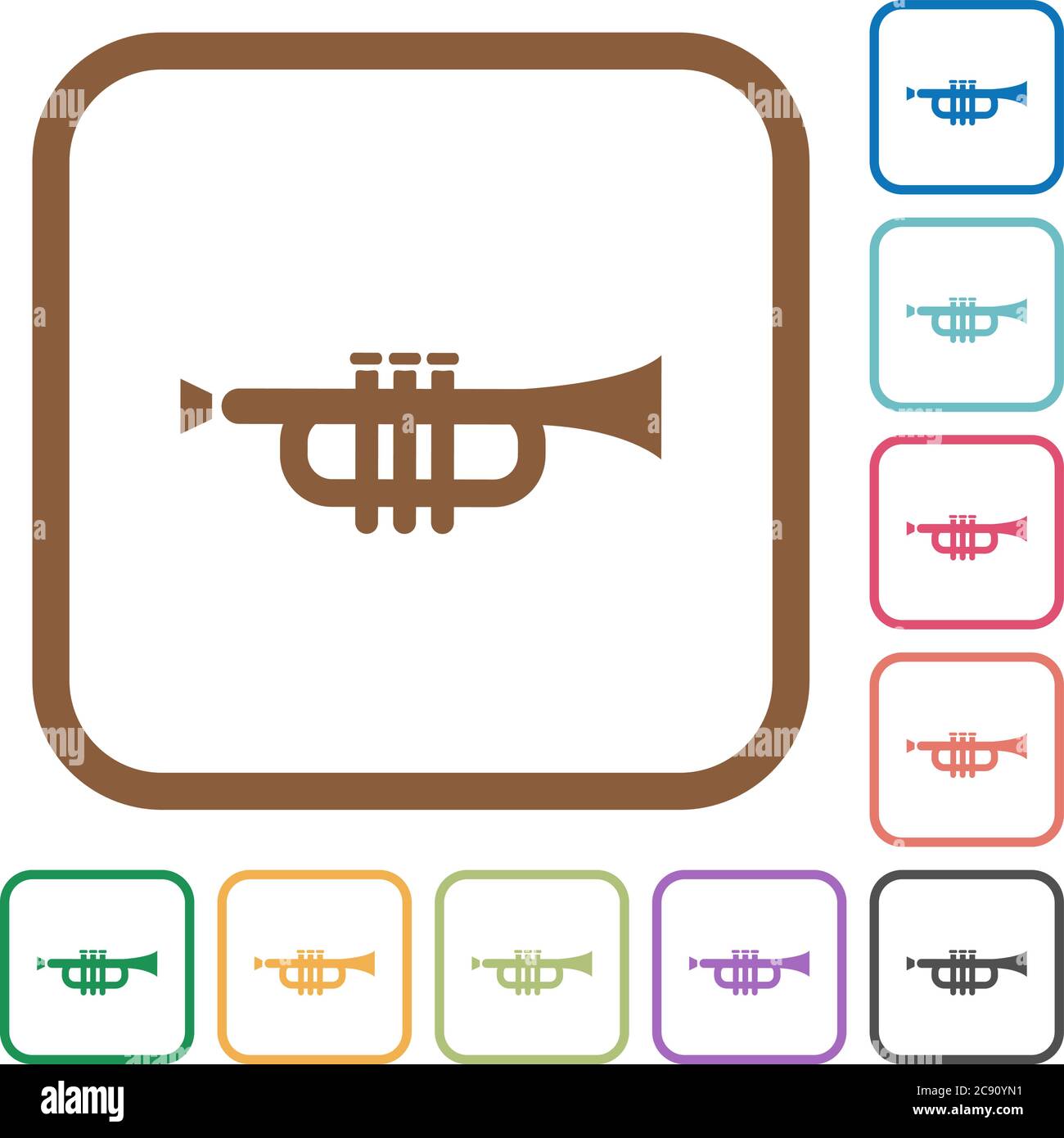 Trumpet simple icons in color rounded square frames on white background ...