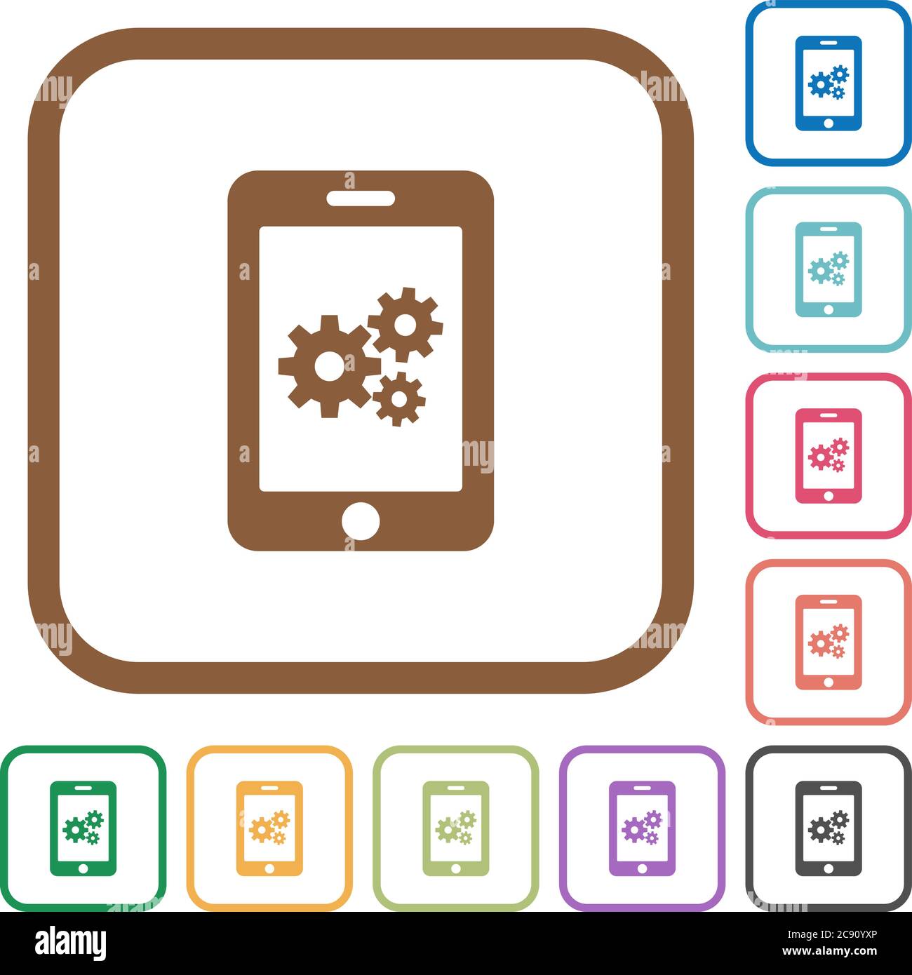 Smartphone settings simple icons in color rounded square frames on ...