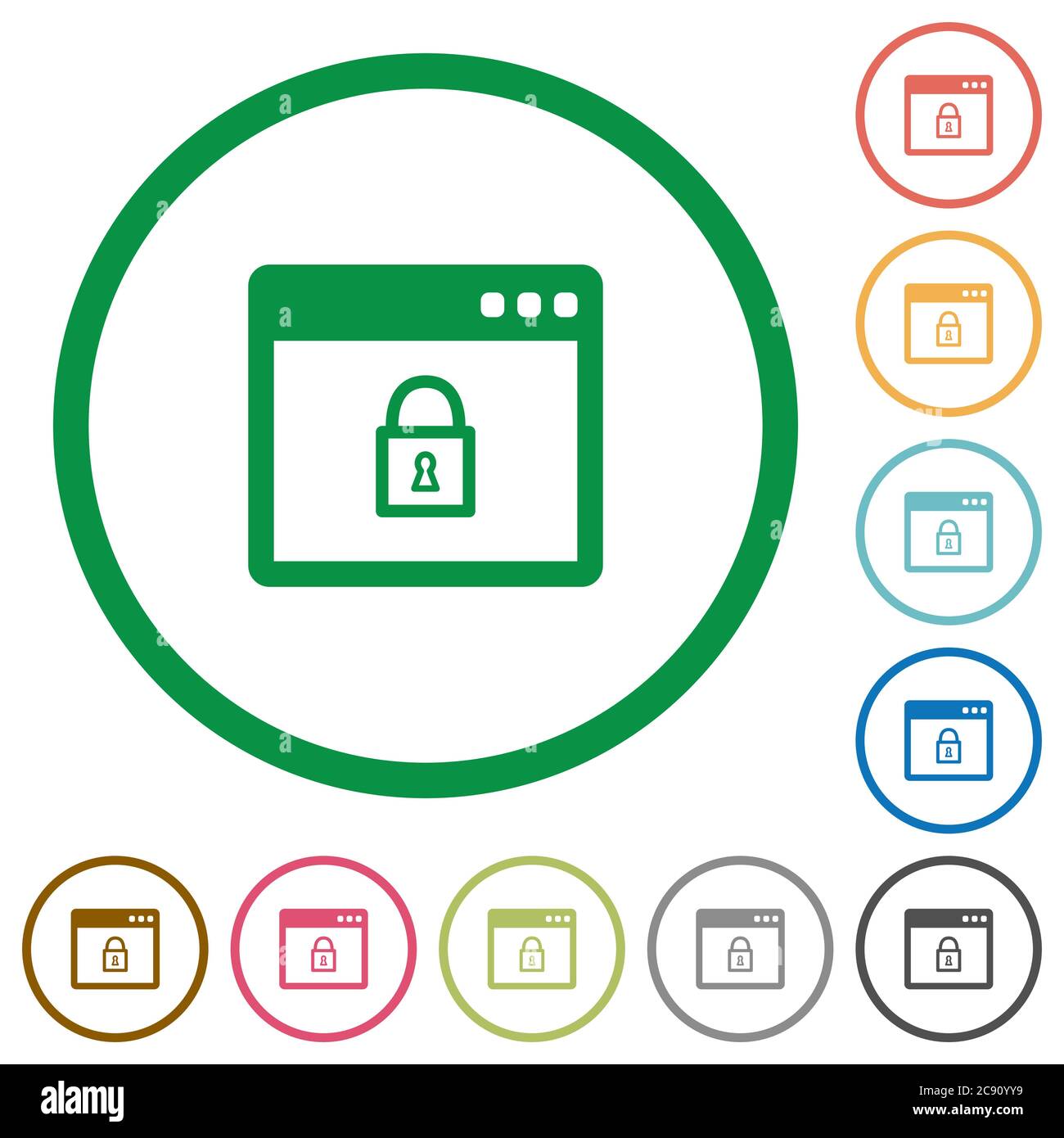 Lock application flat color icons in round outlines on white background ...