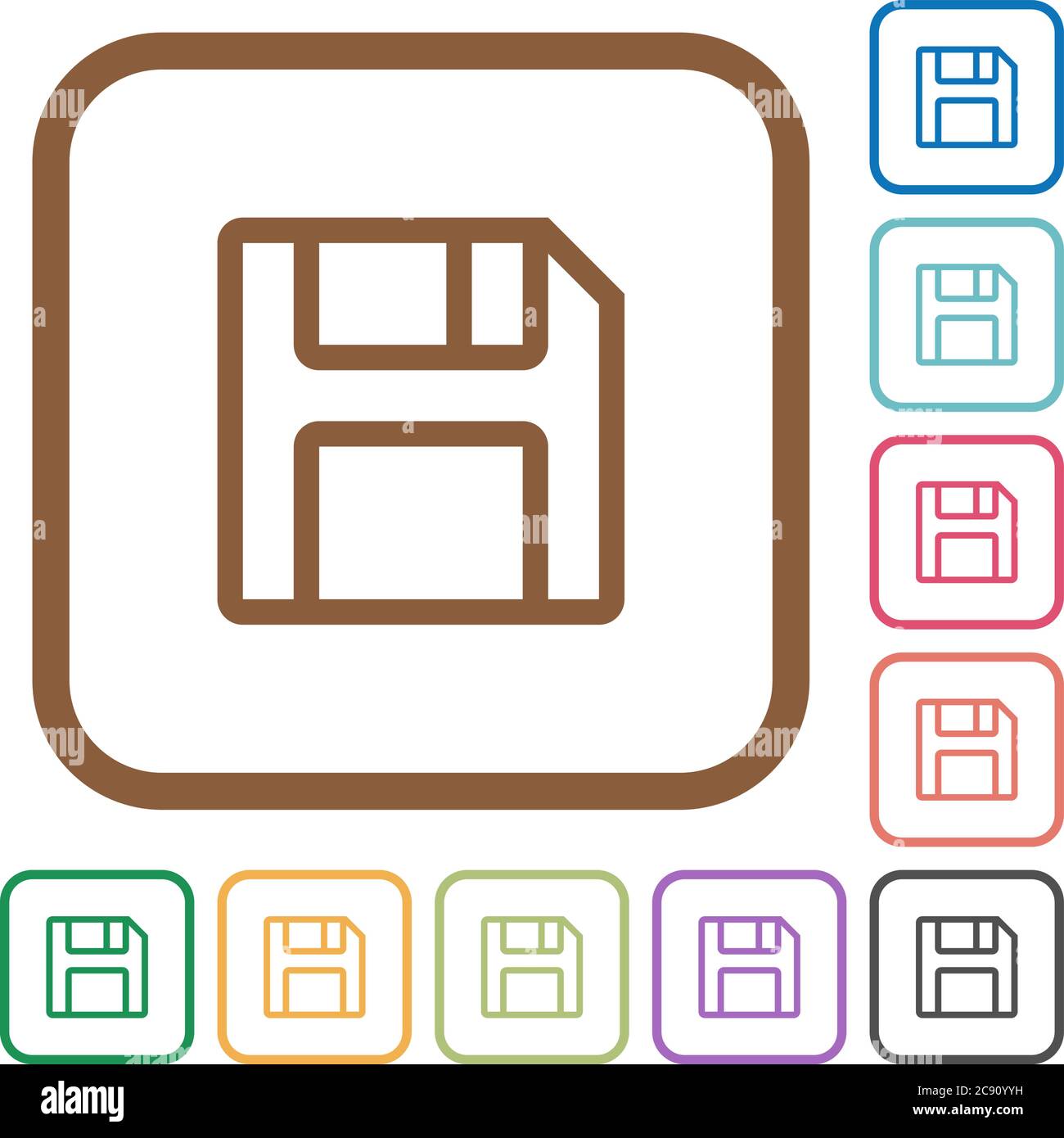 Save simple icons in color rounded square frames on white background ...