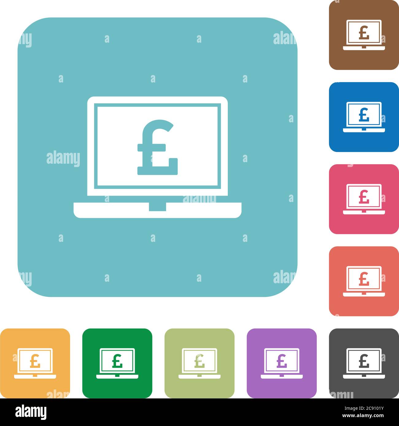 Laptop with Pound sign white flat icons on color rounded square ...