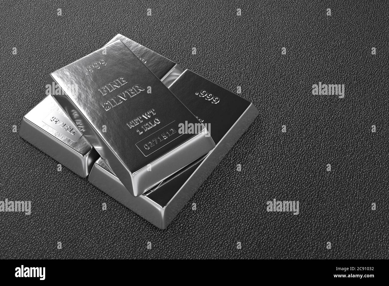 Close up view of Silver bars or ingots in bank vault background ...