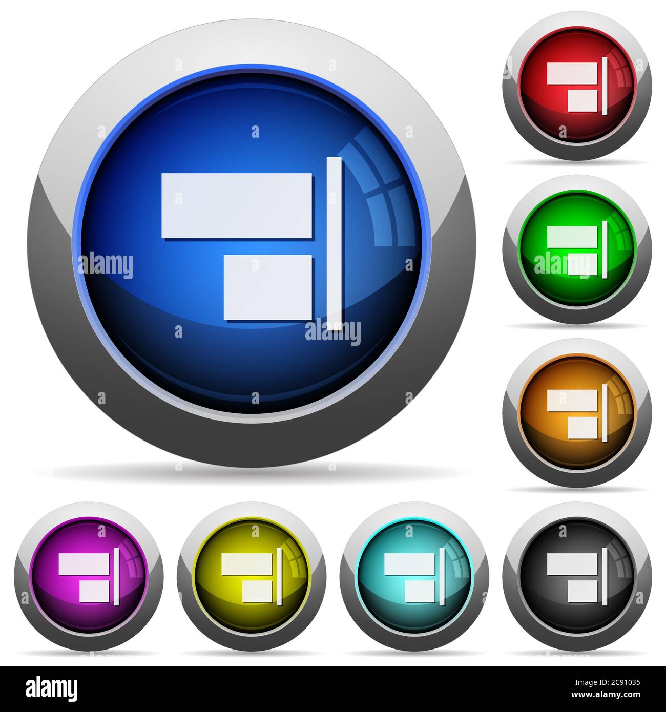 Align to right icons in round glossy buttons with steel frames Stock ...
