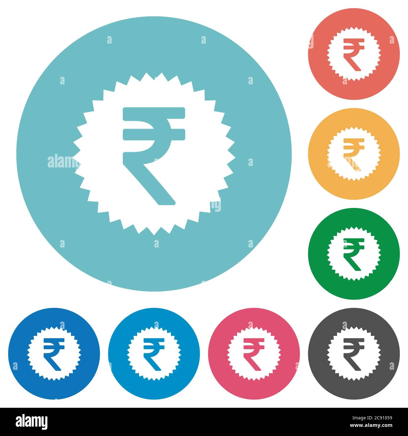 Indian Rupee sticker flat white icons on round color backgrounds Stock ...