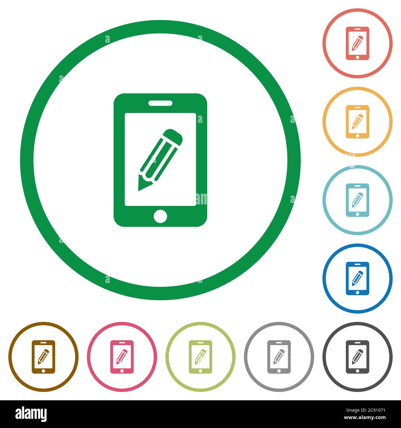 Smartphone memo flat color icons in round outlines on white background ...