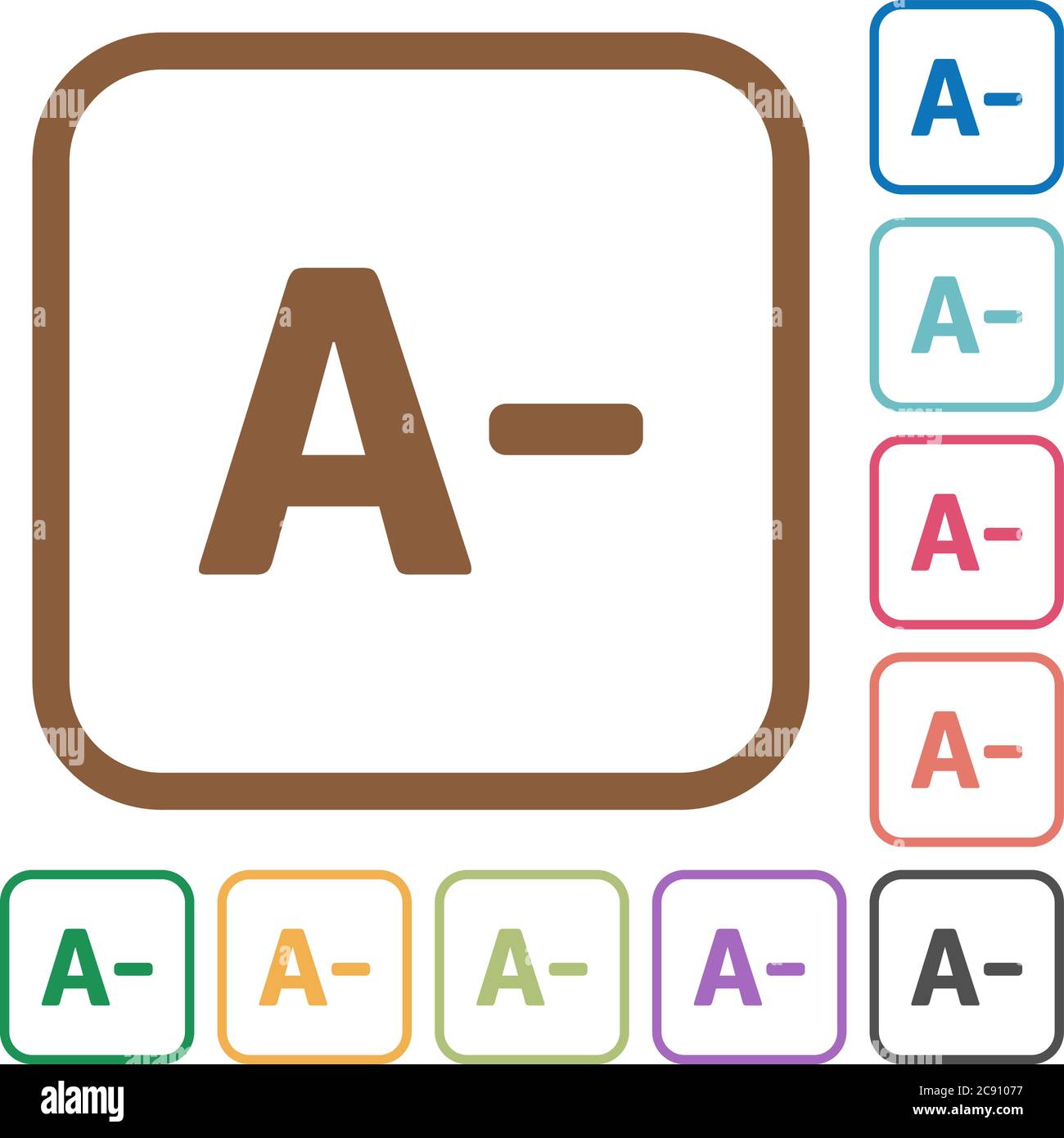 Decrease font size simple icons in color rounded square frames on white ...
