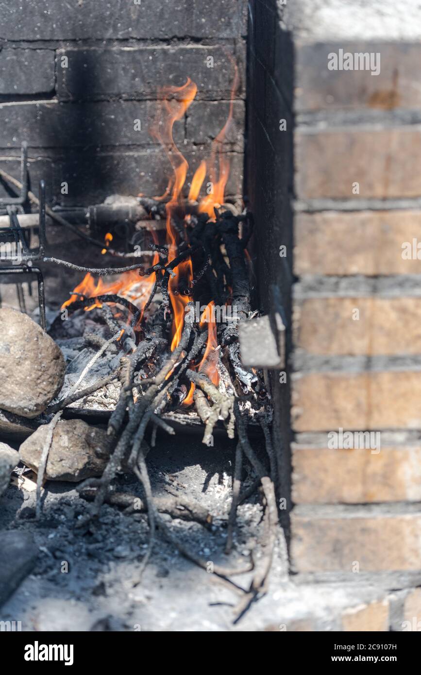 Closeup take of a traditional Argentinian and Uruguayan barbecue ...
