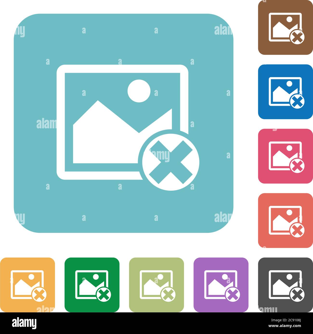 Cancel image operations white flat icons on color rounded square ...