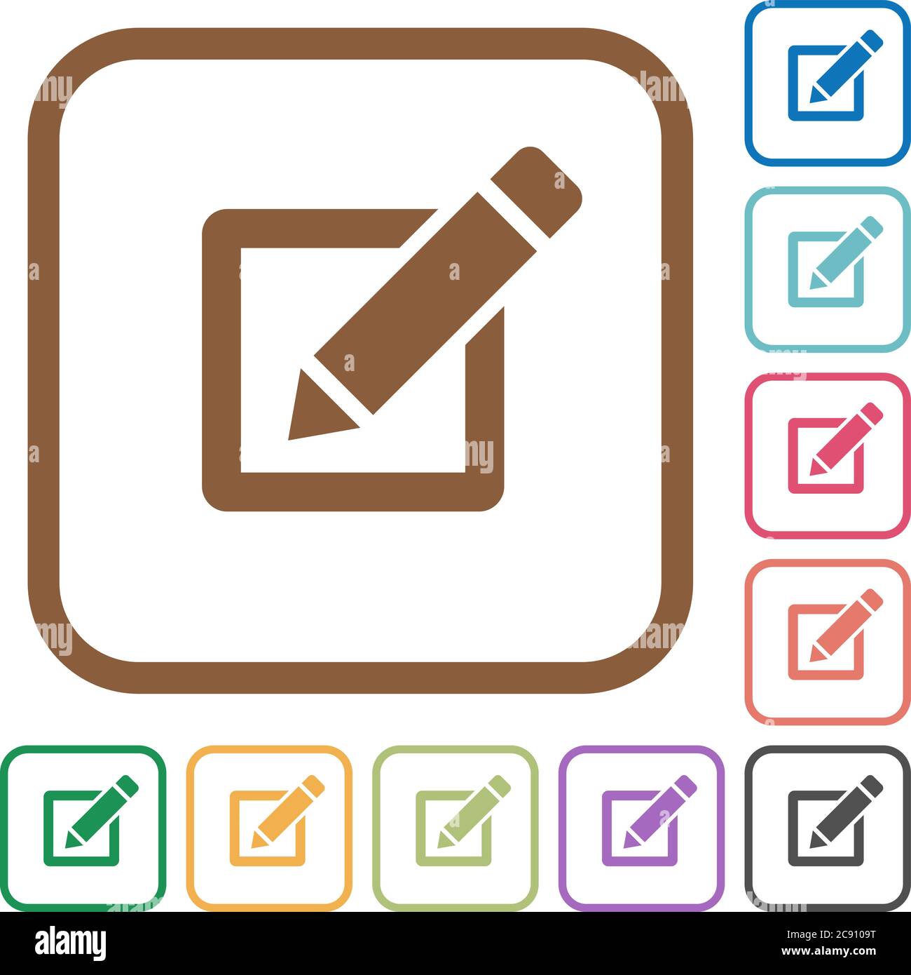 Editor simple icons in color rounded square frames on white background ...