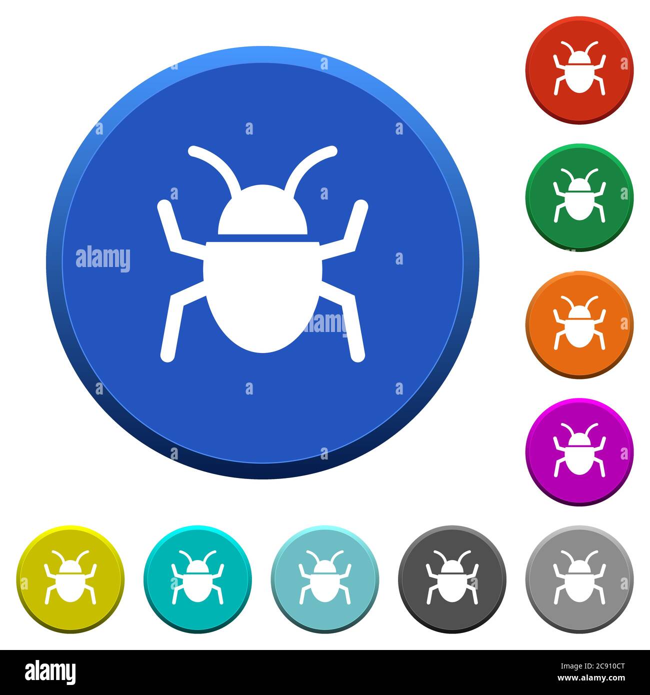 Bug round color beveled buttons with smooth surfaces and flat white ...