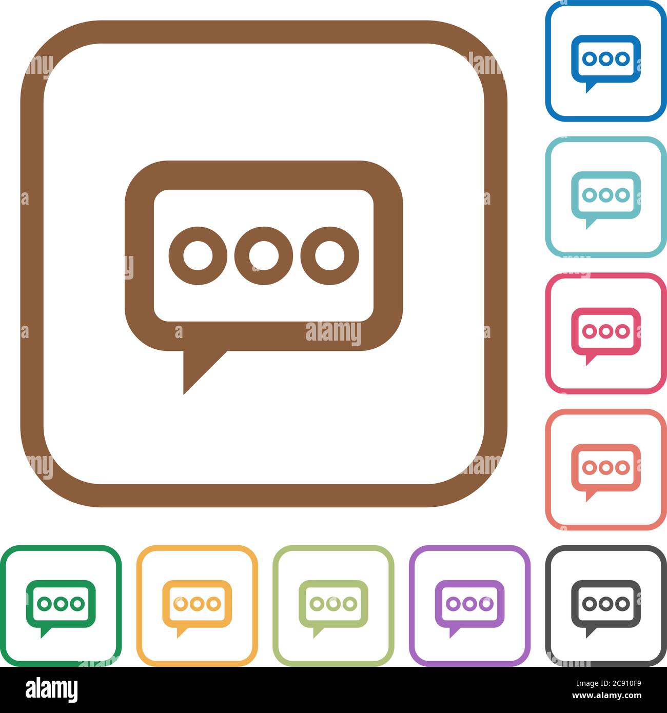 Working chat simple icons in color rounded square frames on white ...