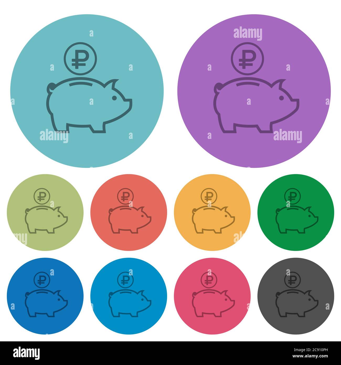 Ruble piggy bank darker flat icons on color round background Stock ...