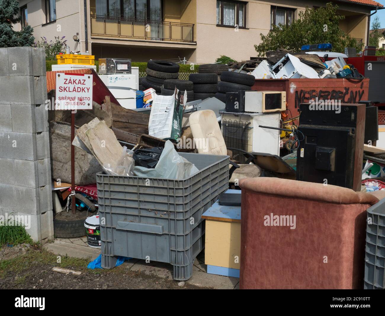 Karlstejn, Czech republic, September 28, 2019: Garbage dump, junk yard ...
