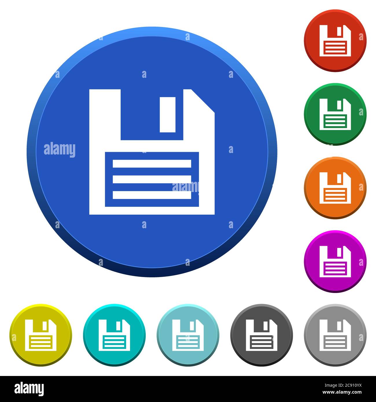 Floppy disk round color beveled buttons with smooth surfaces and flat ...