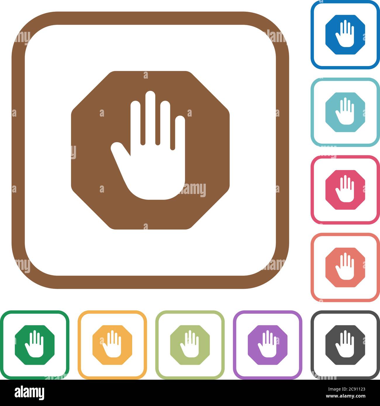 Stop sign simple icons in color rounded square frames on white ...