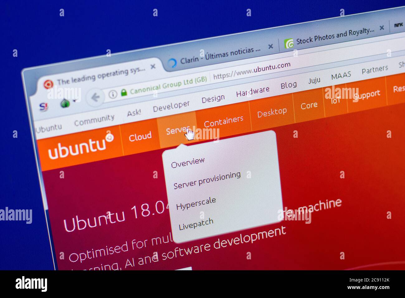 Ryazan, Russia - May 20, 2018: Homepage of Ubuntu website on the ...