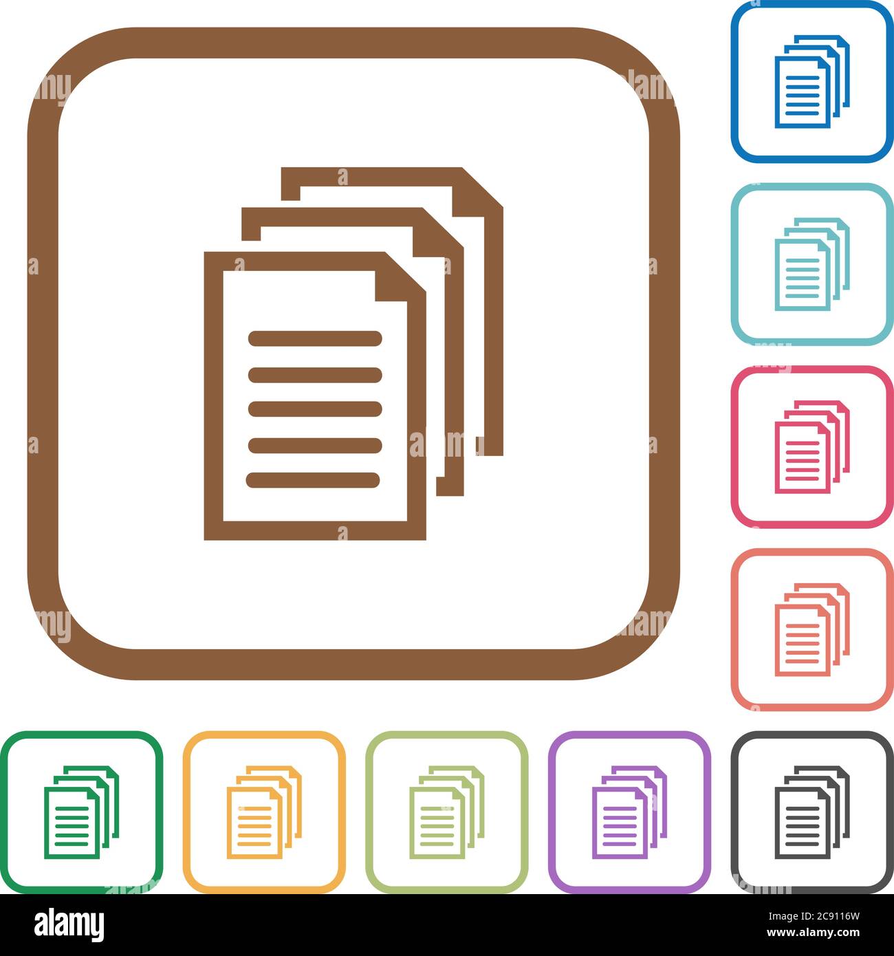 Documents simple icons in color rounded square frames on white background Stock Vector Image ...