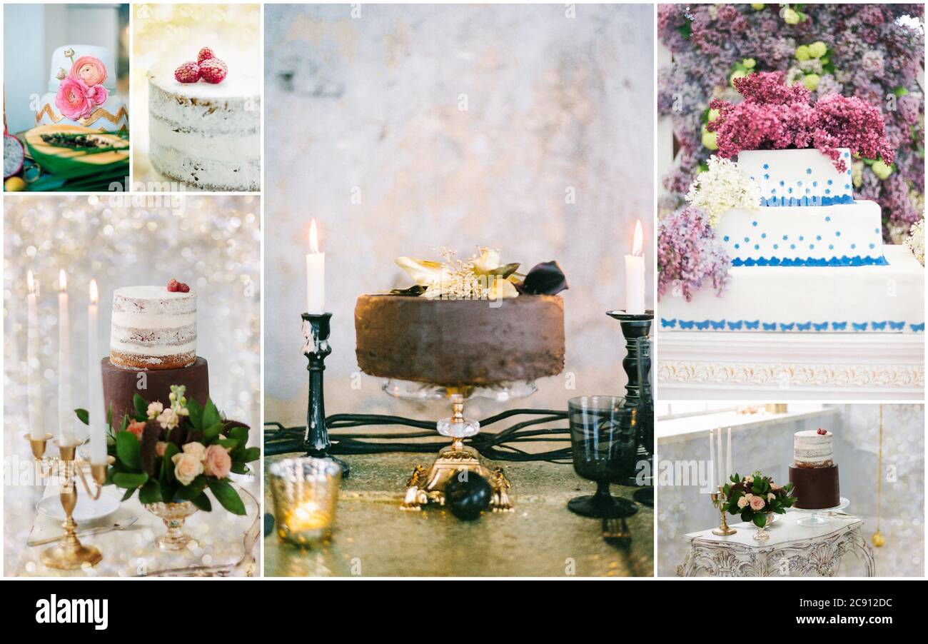 Collage of unusual and beautiful wedding cakes Stock Photo - Alamy