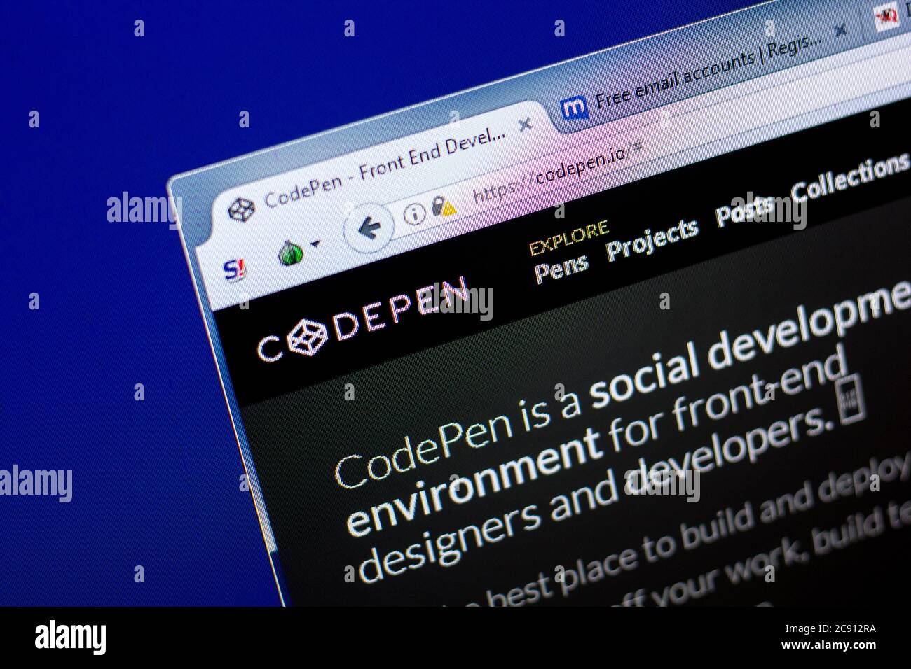 Ryazan, Russia - May 27, 2018: Homepage of CodePen website on the display of PC, url - CodePen ...