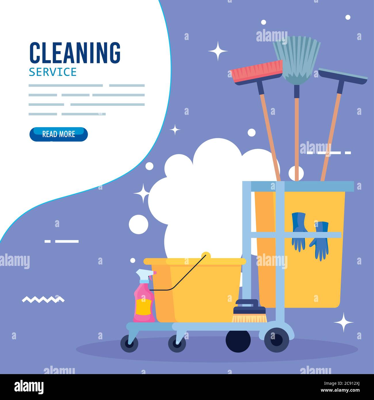 cleaning service banner, cleaning trolley with equipment icons Stock ...