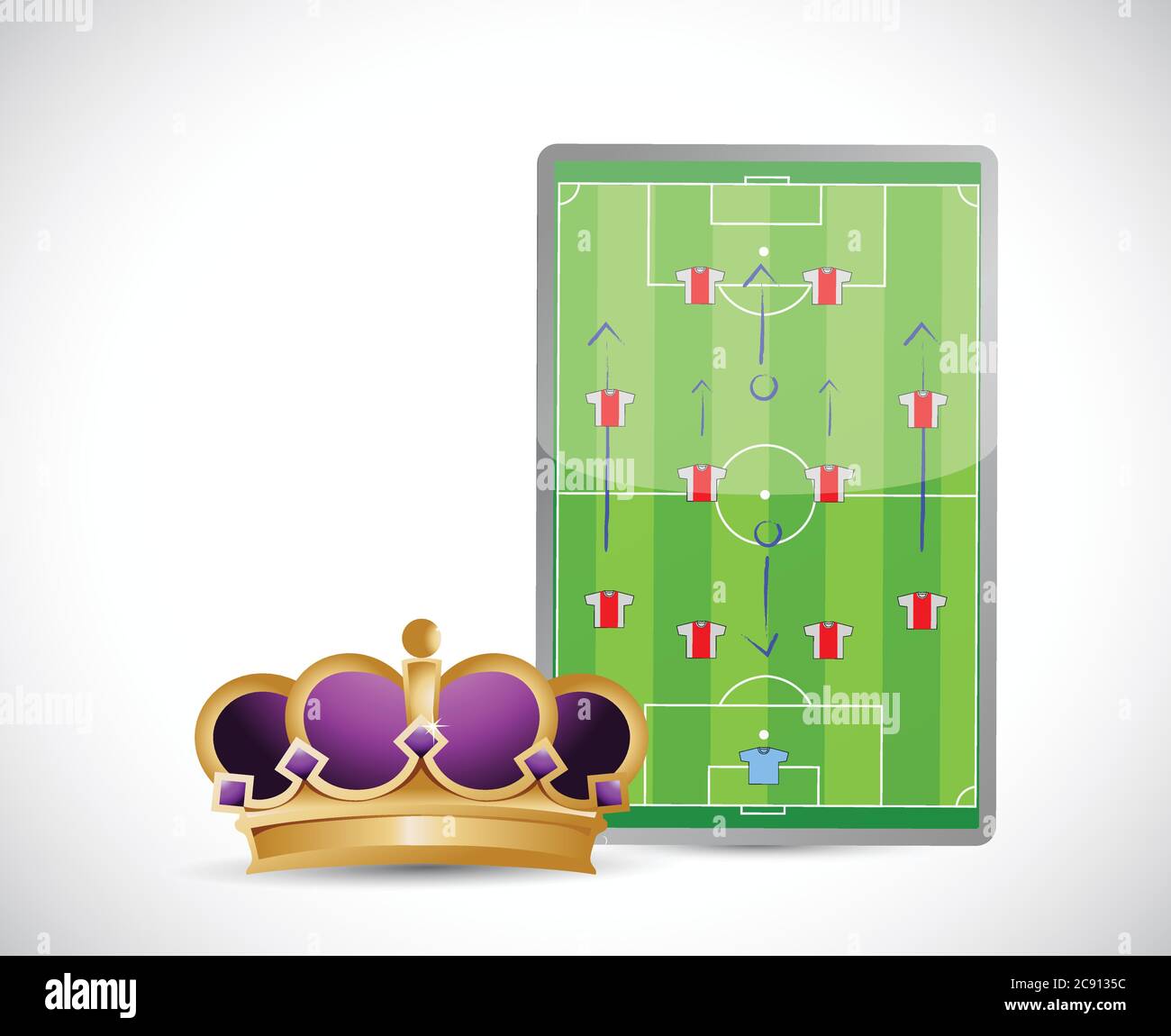 Soccer field and crown illustration design over a white background ...