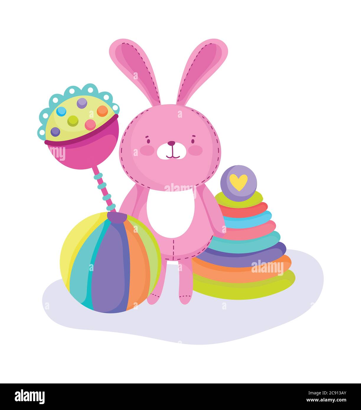 toys object for small kids to play cartoon pink rabbit rattle ball and ...